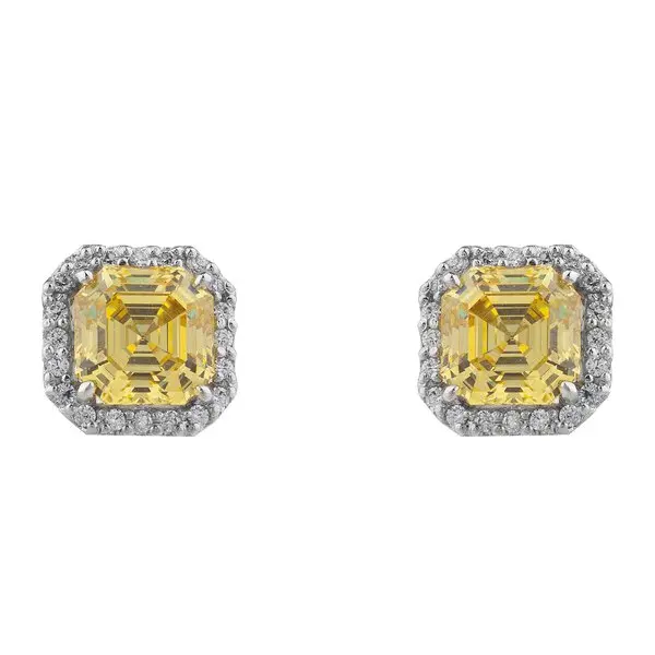 FANTASIA BY DESERIO Stud Earrings With Simulated Diamond - Yellow Gold Plated