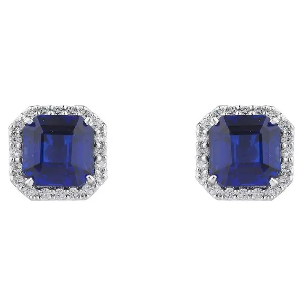 FANTASIA BY DESERIO Square-cut Sapphire Stud Earrings With Pave Halo - White Gold Plated