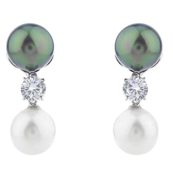 FANTASIA BY DESERIO Pearl And Round Drop Earrings - White Gold Plated