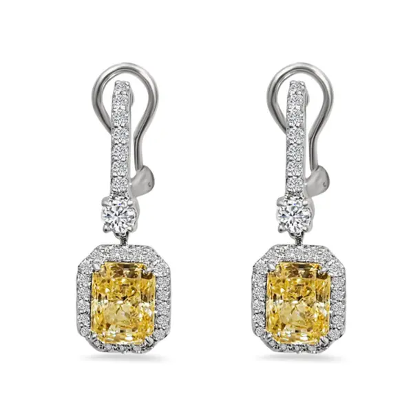 FANTASIA BY DESERIO Radiant Cut Drop Earrings - Yellow Gold Plated