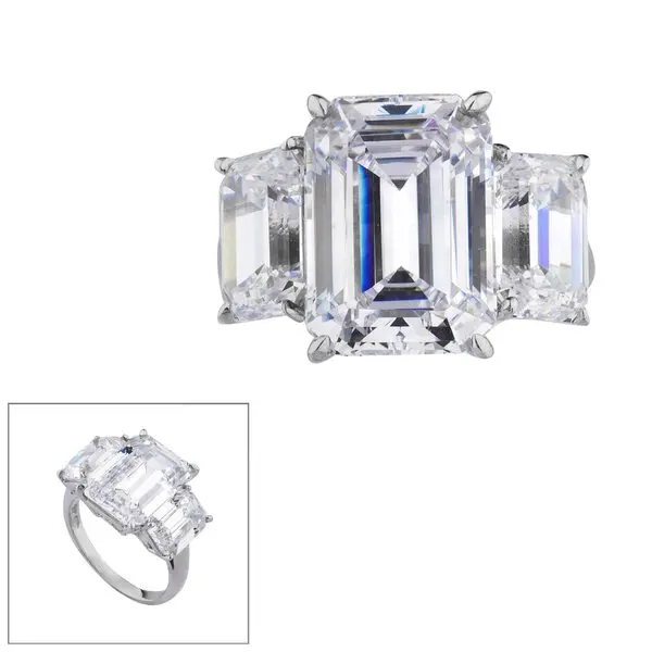 FANTASIA BY DESERIO Emerald Cut Center And Side Stone Ring - Yellow Gold