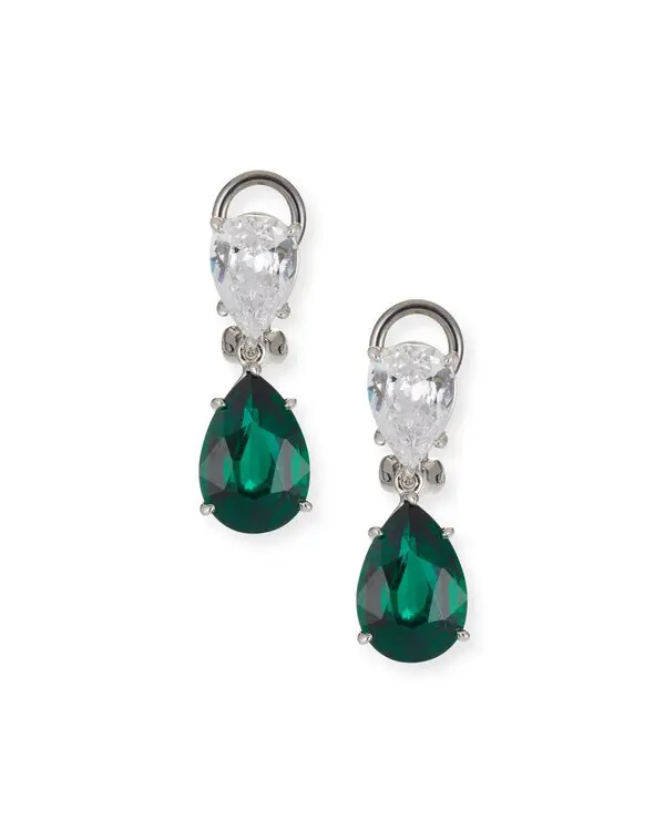 FANTASIA BY DESERIO Double Pear Drop Emerald Earrings - Yellow Gold Plated