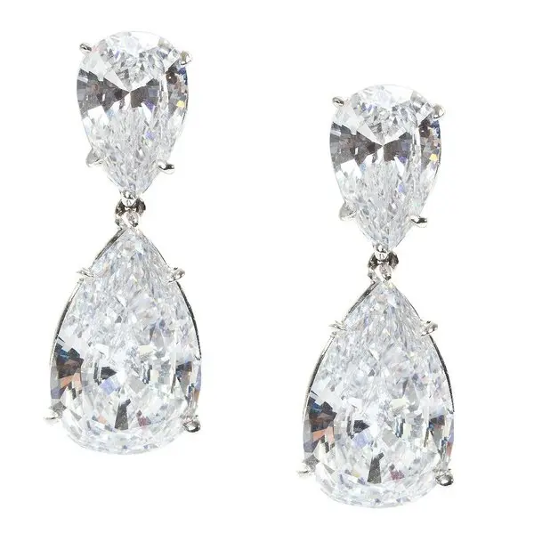 FANTASIA BY DESERIO Double Pear Drop Earrings - Yellow Gold Plated