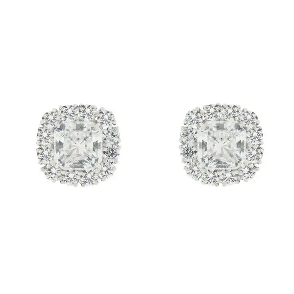 FANTASIA BY DESERIO Square-cut Halo Stud Earrings - White Gold Plated