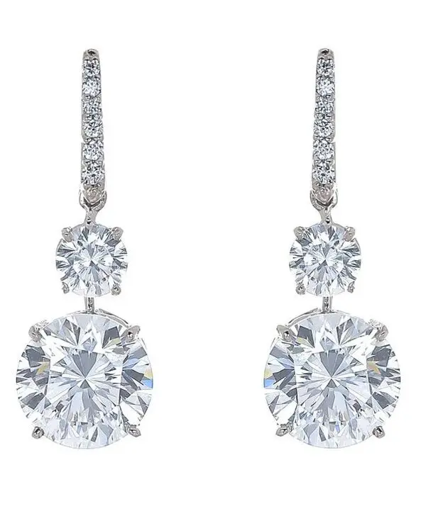 FANTASIA BY DESERIO Double Round Earrings With Pavé Top - White Gold Plated