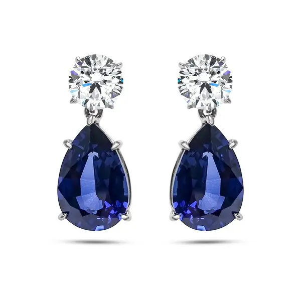 FANTASIA BY DESERIO Sapphire Pear Drop Earrings - White Gold Plated