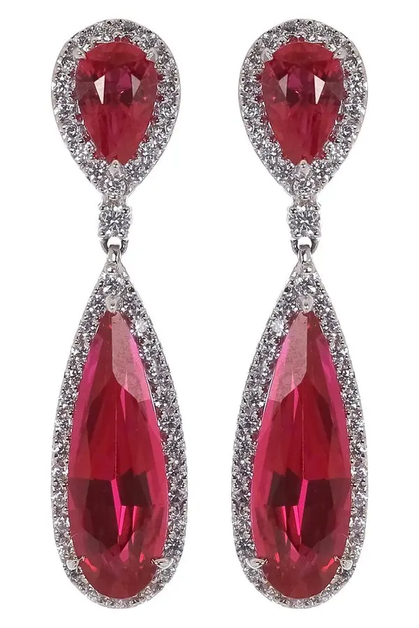 FANTASIA BY DESERIO Ruby Pear Drop Earrings - Yellow Gold Plated