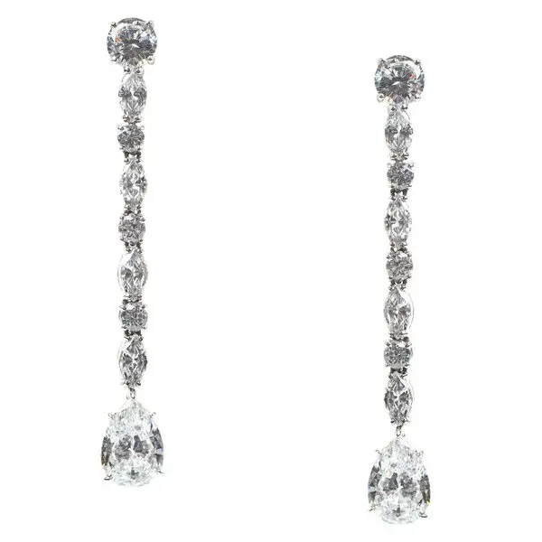 FANTASIA BY DESERIO Drop Earrings With Marquise And Round Zirconia - White Gold Plated