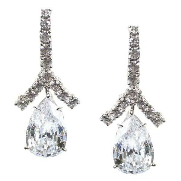 FANTASIA BY DESERIO Earrings With Pear Drop - White Gold Plated