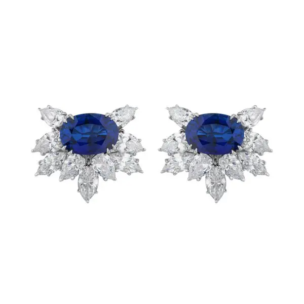 FANTASIA BY DESERIO Oval Cluster Earrings - White Gold Plated