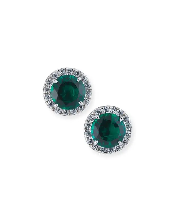 FANTASIA BY DESERIO Emerald And Pave Stud Earrings - White Gold Plated