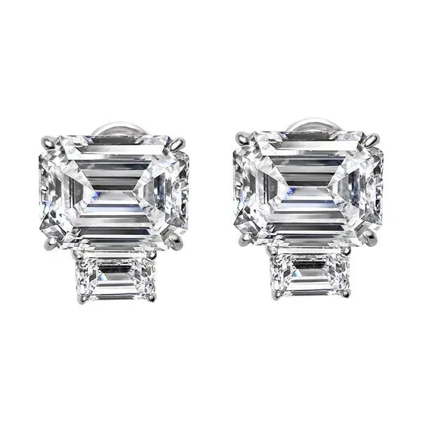 FANTASIA BY DESERIO Emerald-cut Double Stud Earrings - White Gold Plated
