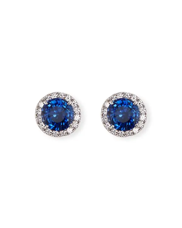 FANTASIA BY DESERIO Sapphire And Pavé Vermeil Stud Earrings - White Gold Plated