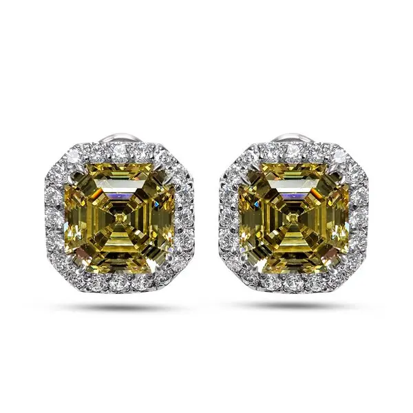 FANTASIA BY DESERIO Asscher Pave Canary Stud Earrings - White Gold Plated