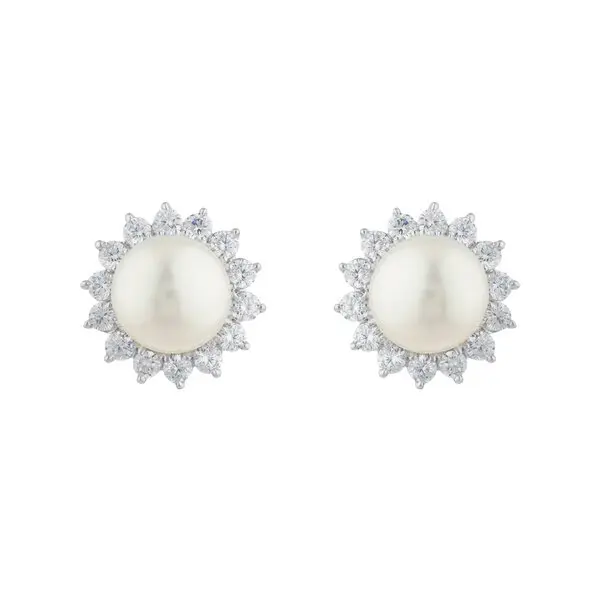 FANTASIA BY DESERIO Pearl Halo Earrings - White Gold Plated