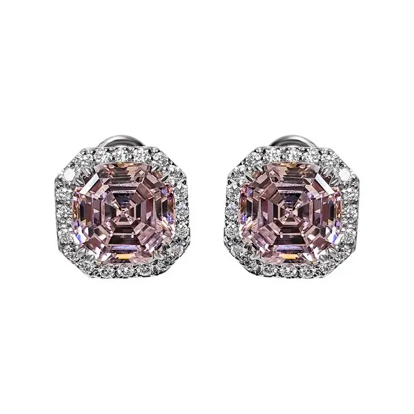 FANTASIA BY DESERIO Asscher Cut Stud Earrings - White Gold Plated