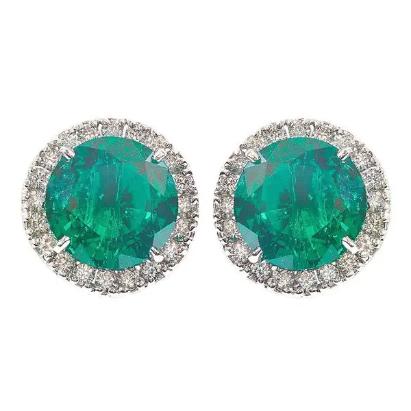 FANTASIA BY DESERIO Round Emerald Halo Stud Earrings - Yellow Gold Plated