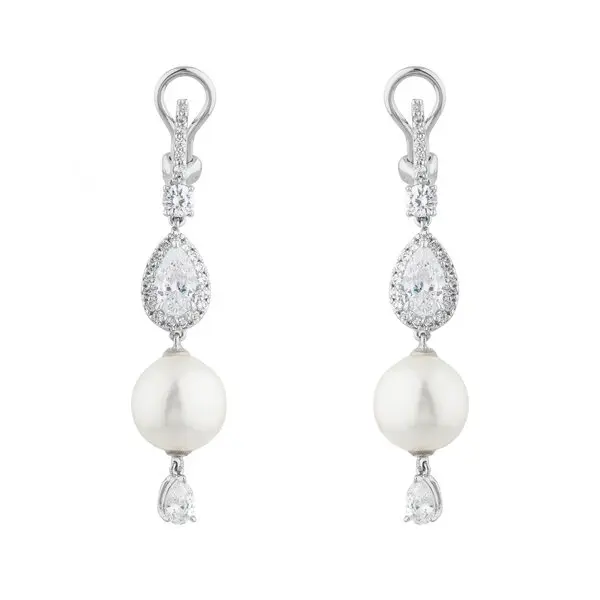 FANTASIA BY DESERIO Pear And Pearl Drop Earrings - Yellow Gold Plated