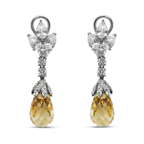 FANTASIA BY DESERIO Drop Earring With Briolette - Yellow Gold Plated