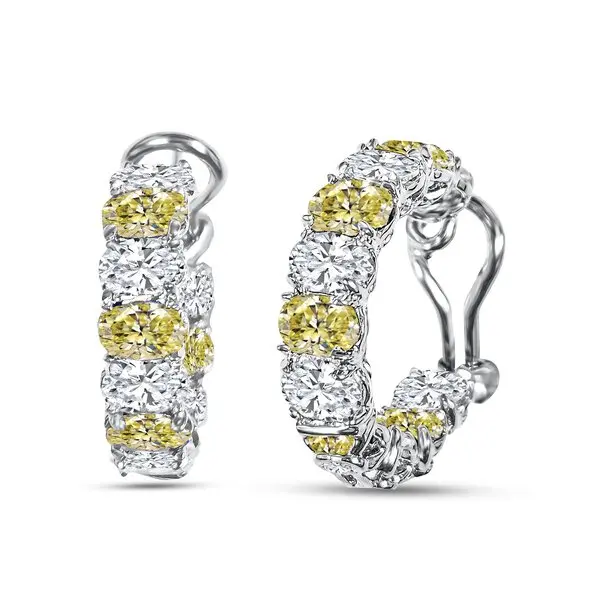 FANTASIA BY DESERIO Canary And Clear Oval-cut Hoop Earrings - White Gold Plated