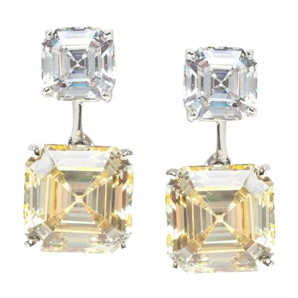 FANTASIA BY DESERIO Double Asscher Earrings - Yellow Gold Plated