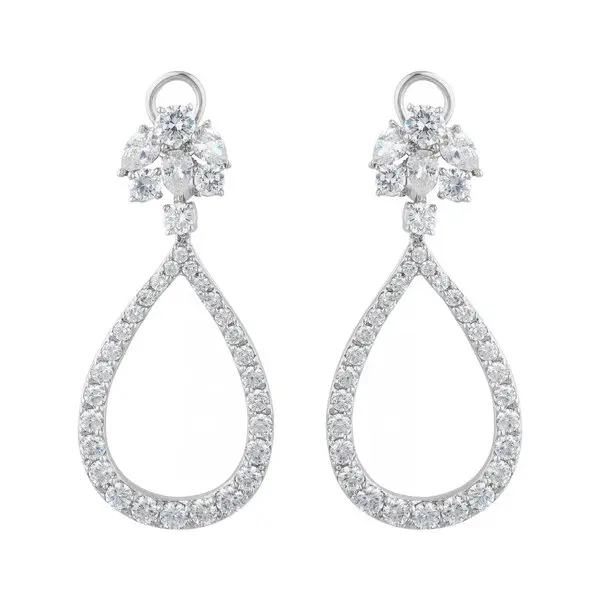 FANTASIA BY DESERIO Pear Drop Earrings With Simulated Diamonds - White Gold Plated