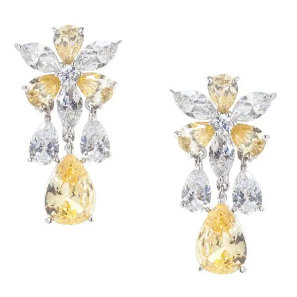 FANTASIA BY DESERIO Cluster Pearshape Drop Earrings - White Gold Plated
