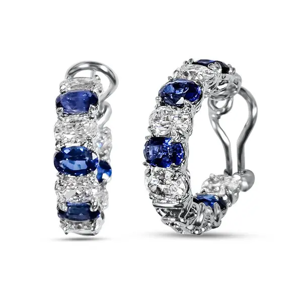 FANTASIA BY DESERIO Sapphire And Simulated Diamond Hoop Earrings - Yellow Gold Plated