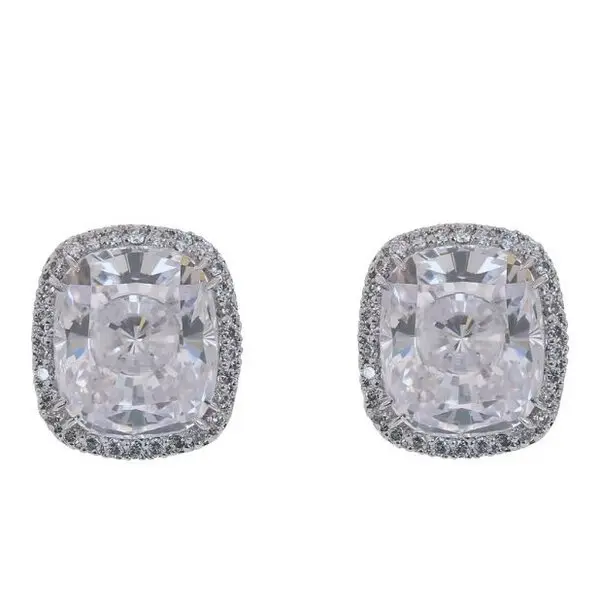 FANTASIA BY DESERIO Xl Cushion Cut Stud Earrings - White Gold Plated