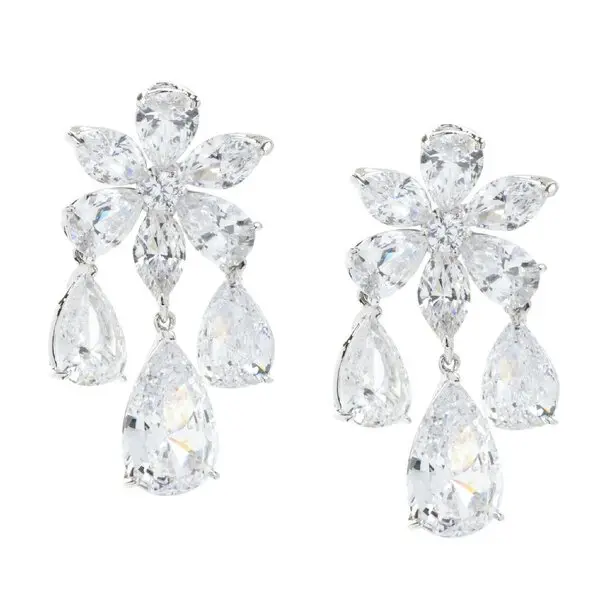 FANTASIA BY DESERIO Cluster With Pearshape Drops Ef1181/cz - White Gold Plated