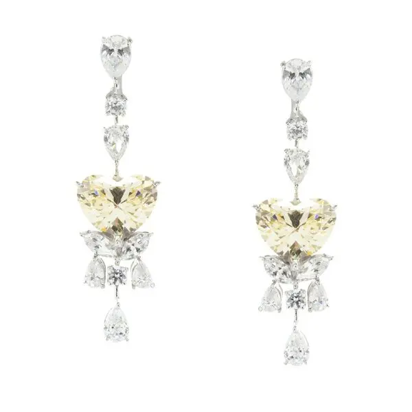 FANTASIA BY DESERIO Heart Drop Earrings - White Gold Plated