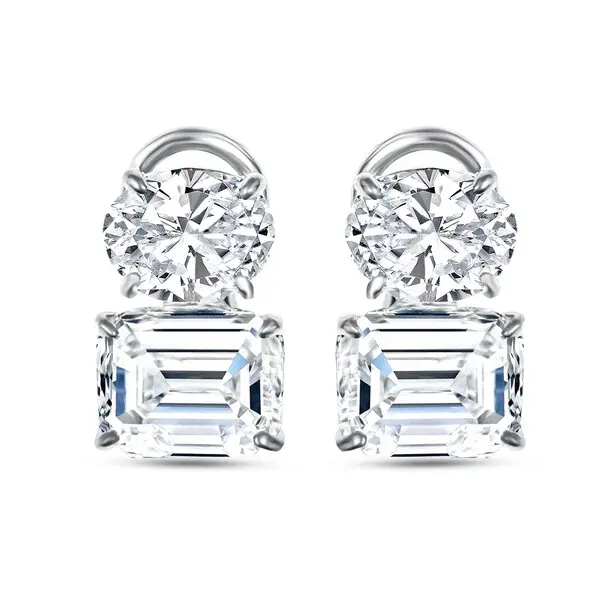 FANTASIA BY DESERIO Oval & Emerald-cut Double Stud Earrings - Yellow Gold Plated