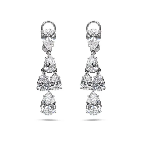 FANTASIA BY DESERIO Multi Pearshape Cz Drop Earrings - White Gold Plated