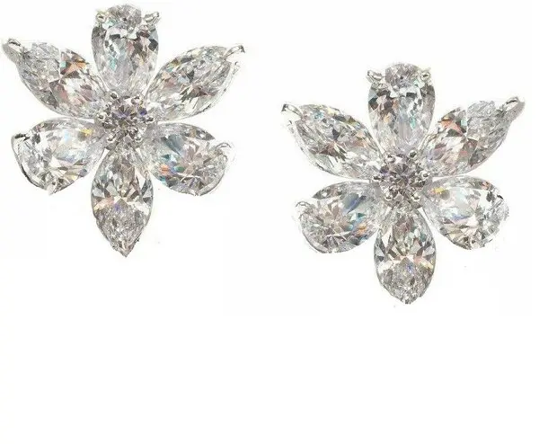 FANTASIA BY DESERIO Flower Earrings - White Gold Plated