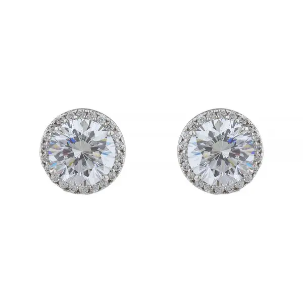 FANTASIA BY DESERIO Round Pave Halo Stud Earrings - White Gold Plated