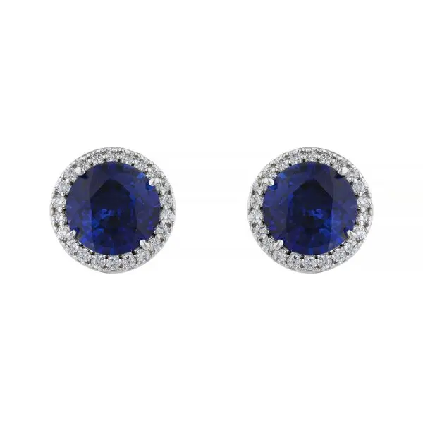FANTASIA BY DESERIO Round Sapphire Halo Stud Earrings - White Gold Plated