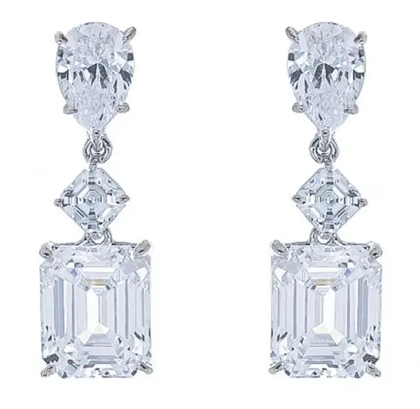 FANTASIA BY DESERIO Pear, Square, And Emerald Cut Drop Earrings - White Gold Plated