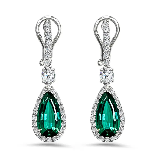 FANTASIA BY DESERIO Emerald Pear Drop Earrings - White Gold Plated