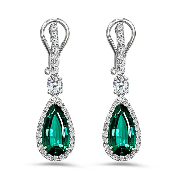 FANTASIA BY DESERIO Emerald Pear Drop Earrings - Yellow Gold Plated