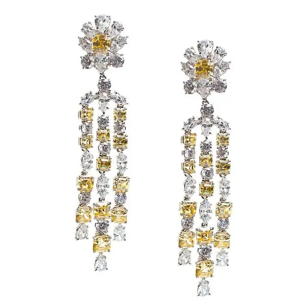 FANTASIA BY DESERIO Oval Rows Multi-shape Stone Earrings - Yellow Gold Plated