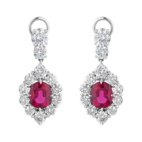 FANTASIA BY DESERIO Ruby And Cubic Zirconia Drop Earrings - White Gold Plated