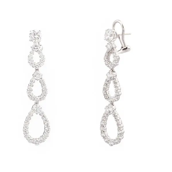 FANTASIA BY DESERIO Three Tiered Drop Earrings - White Gold Plated