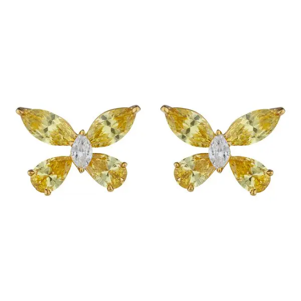FANTASIA BY DESERIO Butterfly Stud Earrings - Yellow Gold Plated