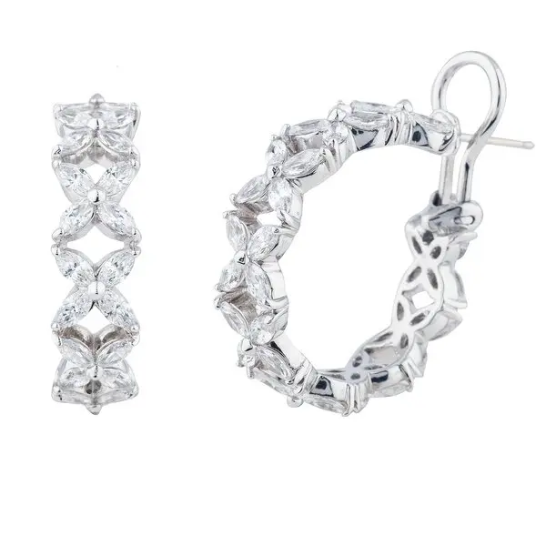FANTASIA BY DESERIO Flower Hoop Earrings - White Gold Plated