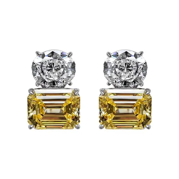 FANTASIA BY DESERIO Double Stud Earrings - White Gold Plated
