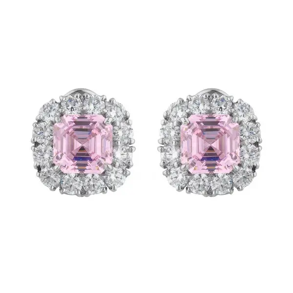 FANTASIA BY DESERIO Asscher Cut Halo Earrings - White Gold Plated