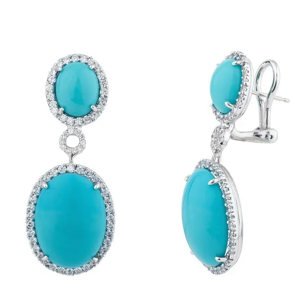 FANTASIA BY DESERIO Cabochon Drop Earrings - White Gold Plated