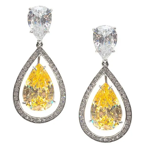 FANTASIA BY DESERIO Pear Top And Bottom Earrings - Yellow Gold Plated
