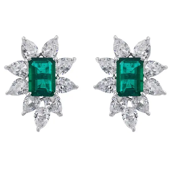 FANTASIA BY DESERIO Emerald Center Cluster Earrings - Yellow Gold Plated