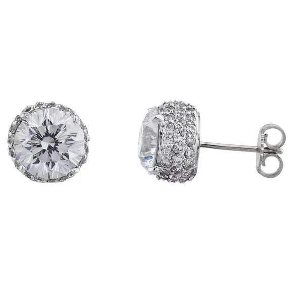 FANTASIA BY DESERIO Raised Pave Setting Studs - White Gold Plated